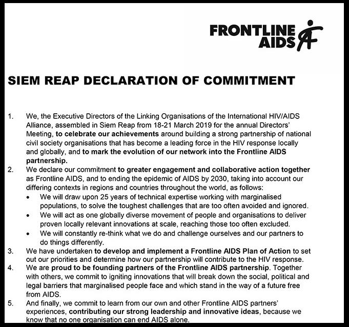 Siem Reap Declaration of Commitment - Frontline AIDS : Frontline AIDS