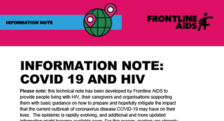 Information note: COVID-19 and HIV - Frontline AIDS : Frontline AIDS